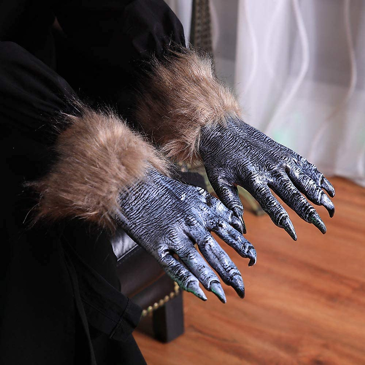 Syjinghao Halloween Werewolf Hands Claws Werewolf G-loves,Latex Wolf G-loves Scary Hairy Hands Werewolf Paw Party Costumes Props (Large)