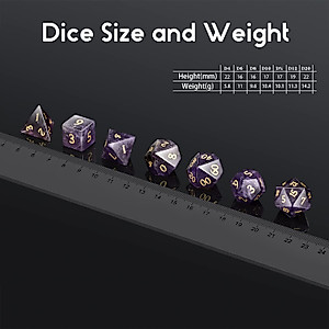 DNDND Amethyst Crystal DND Dice Set 7 PCS Gemstone D&D Dice with Grogeous Gift Case for Dungeons and Dragon Tabletop Game (Amethyst)