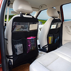 sunshine sky 2 Pack Car Kick Mats for Kids, Back Seat Protector Kick Mat,Wipeable Kick Matswith 2 Storage Pockets,Keep Seat Back Neat and Clean,Universal Fit Car Decor Accessories (Black)