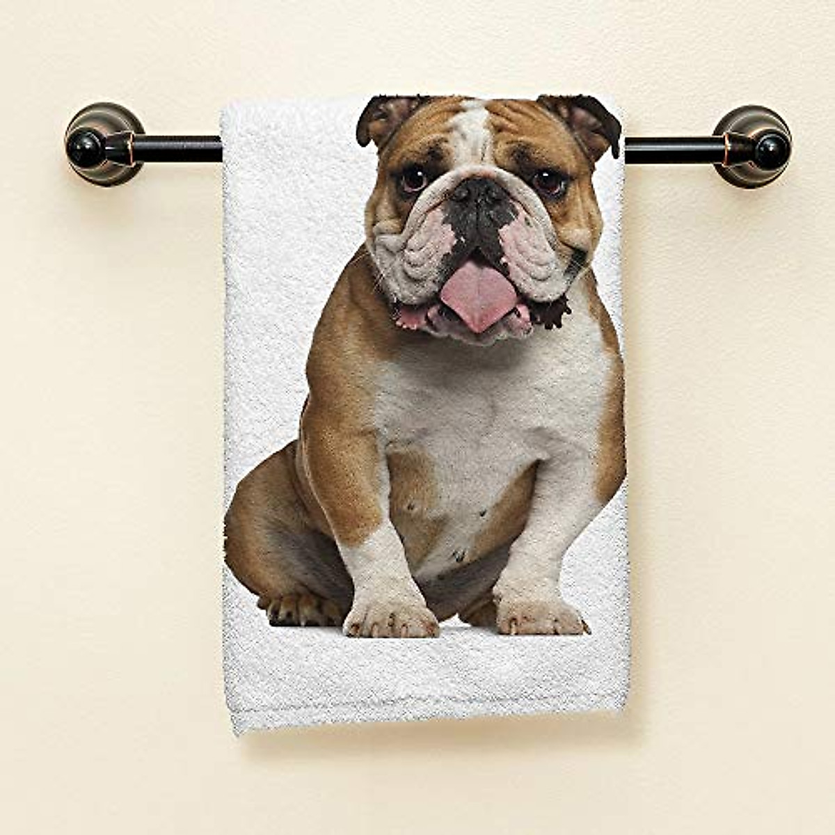 HGOD DESIGNS Bulldog Hand Towels,Funny English Bulldog Sitting Against 100% Cotton Soft Bath Hand Towels for Bathroom Kitchen Hotel Spa Hand Towels 15"X30"