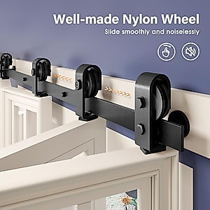 FINOSEN 46 inch Bifold Barn Door Hardware Track Kit for Two 21 inch Closet Doors,Top Mount Sliding System,Heavy Duty Roller,Smoothly and Quietly,Black(Bifold Door Not Included)