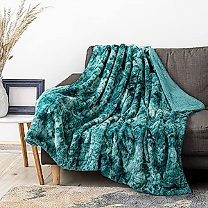 PAVILIA Soft Fuzzy Faux Fur Throw Blanket, Teal Green, Fluffy Furry Warm Sherpa Blanket Fleece Throw for Bed, Sofa, Couch, Decorative Shag Plush Comfy Thick Throw Blanket, 50x60 Inches