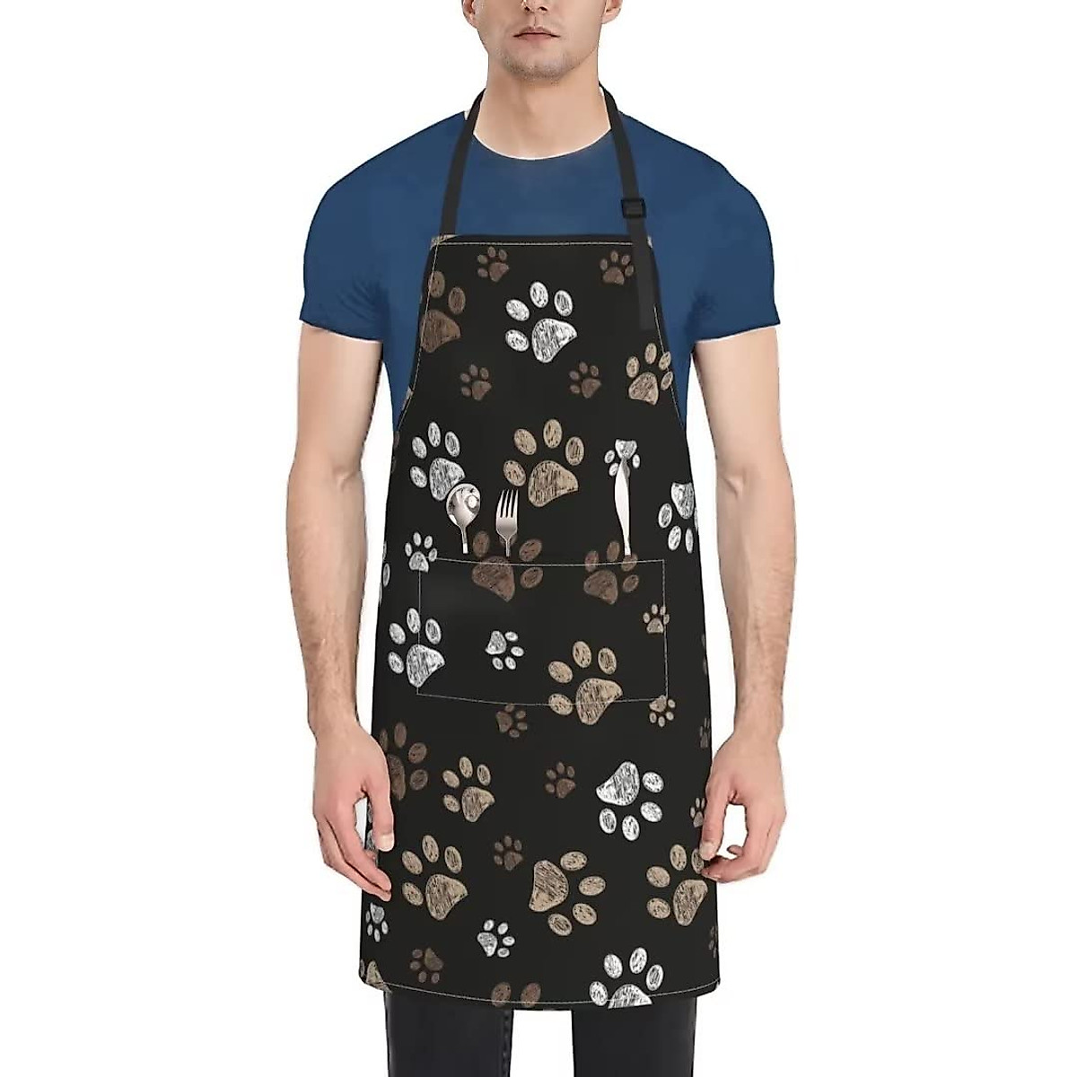 Cute Dog Grooming Apron Waterproof Animals Colorful Dog Paws Apron With 2 Pockets & Adjustable Neck Chef Aprons Bibs For Grooming Kitchen Cooking Baking Painting Gardening