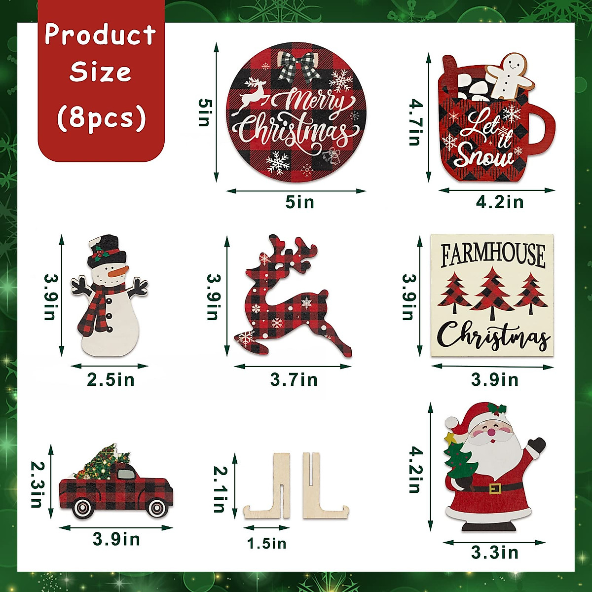 INHOTBY Christmas Decor-Farmhouse Rustic Country Winter Tiered Tray Christmas Decor Set,8Pcs Wooden Signs Gingerbread Buffalo Plaid Christmas Table Top Decorations Indoor Home Room(Tray Not Including)