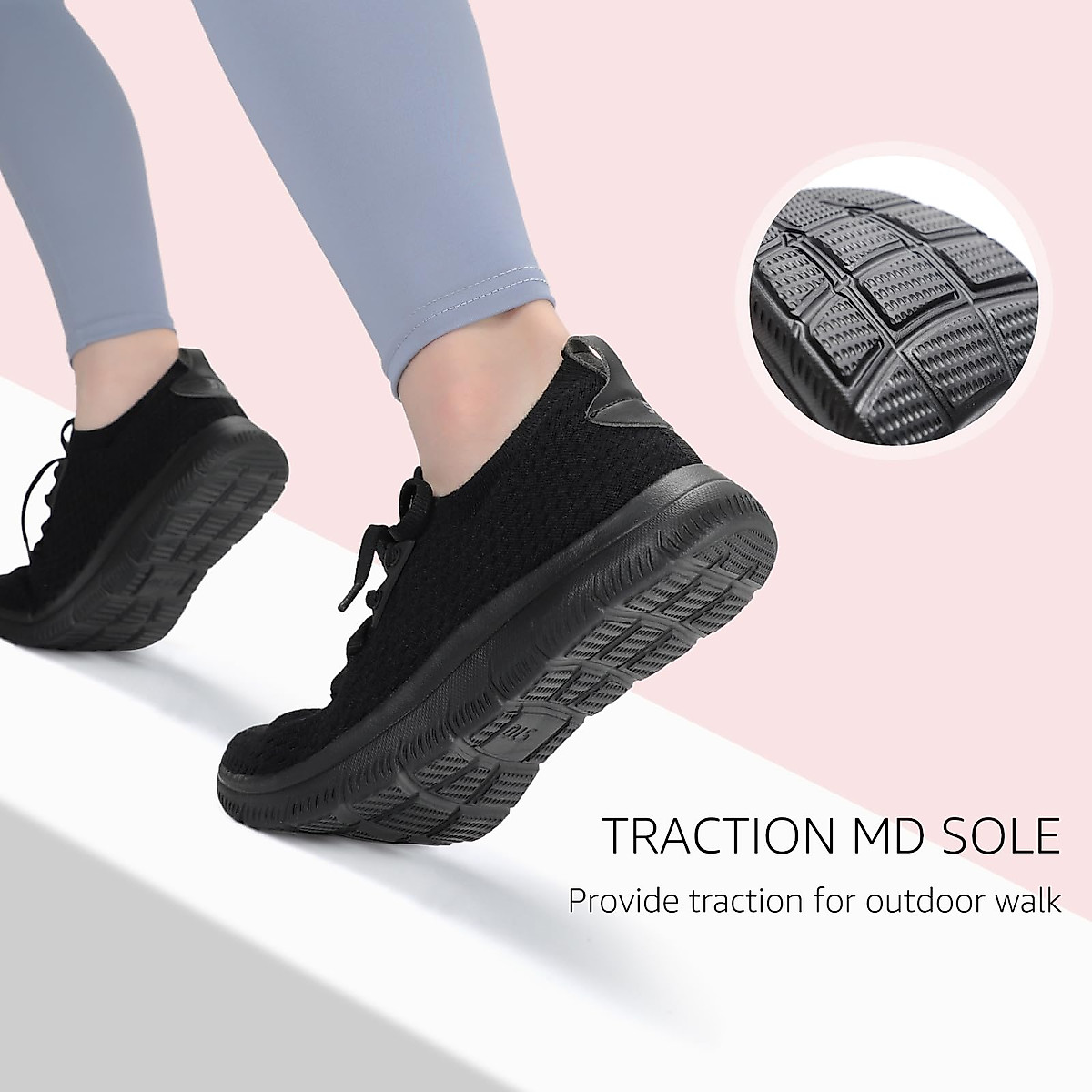 STQ Tennis Shoes Womens Slip on Walking Sneakers with Arch Support for Workout Gym Athletic, All Black US 8