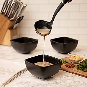 Bruntmor 26 Oz Black Porcelin Ceramic Square Soup Bowls with Handles, Soup Crocks Set of 6, Large Black Soup Bowls For Kitchen, Side Dish, Soup, Cereal,ice ice cream and Salad, Perfect for Christmas