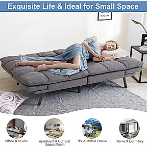 MUUEGM Futon Sofa Bed Couch Sleeper Convertible Memory Foam,Modern Love seat Daybed,Adjustable Armrest Backrest for Living Room,Office,Small Space,Apartment,Dorm,71" Sofabed, Grey-New