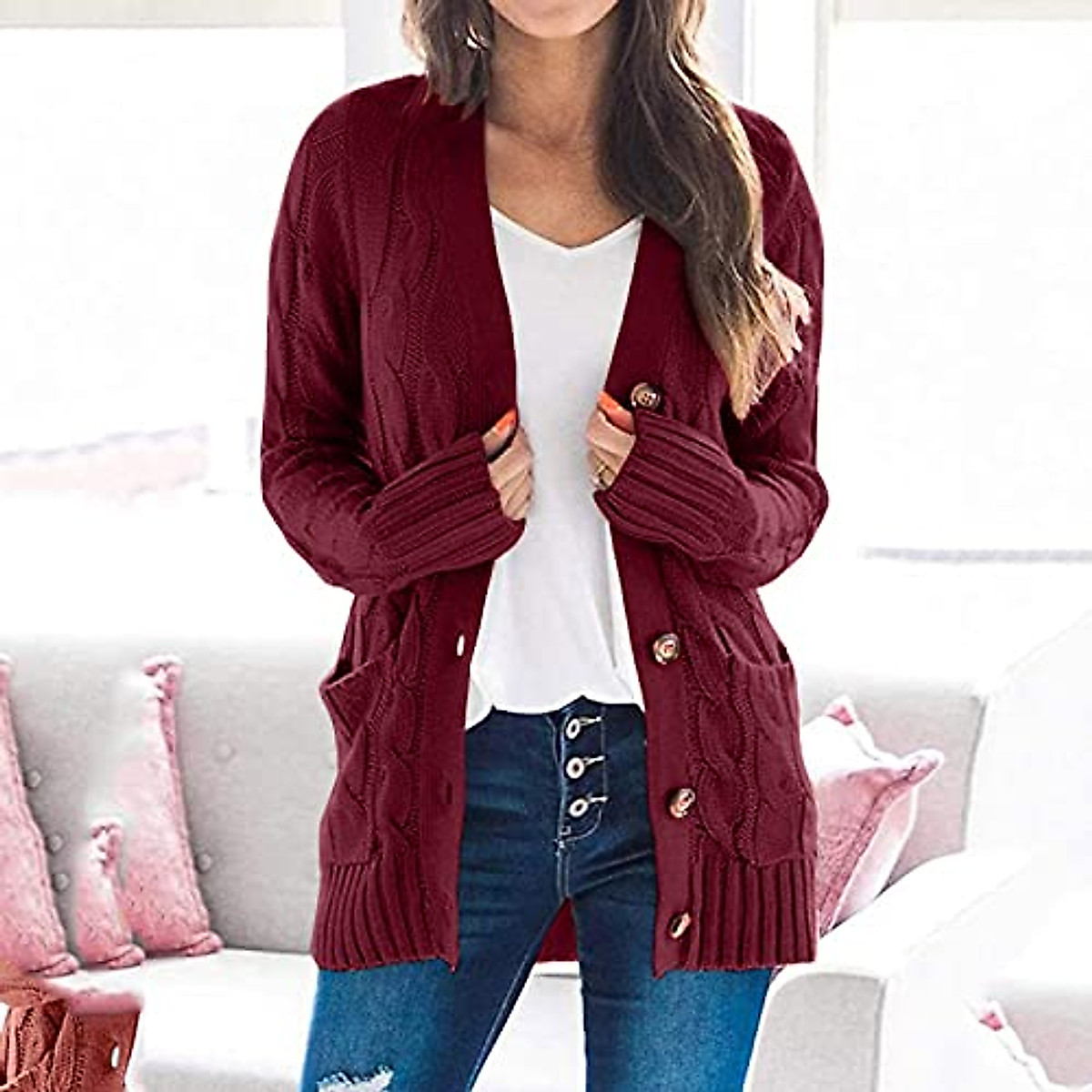 JMMSlmax Fall Sweaters Cardigans for Women Trendy Work Open Front Cardigan Fashion Button Down Cable Knit Chunky Outwear Coat