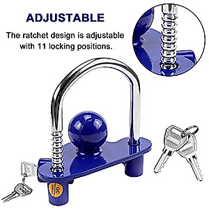 Coupler Lock Hitch Trailer Lock with 2 Keys,72783 Universal Coupler Lock,Universal Adjustable Heavy-Duty Steel Lock Blue