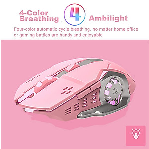 Rechargeable Keyboard and Mouse,Soke-Six 2.4G Wireless Mechanical Feel Backlit Gaming Keyboard Mice Combo Home Office Gamer Design Use for Laptop Pc Mac (Pink)