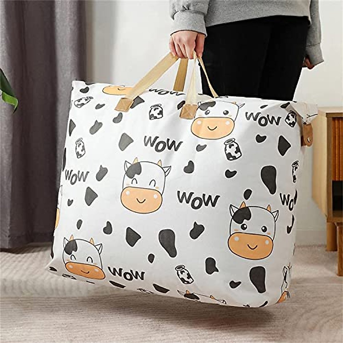 4 PCS Large capacity Storage Bag Of Different Sizes Storage Bag With Handle Largecapacity Storage Bag Foldable Storage Bucket For Quilt Blanket (Cow)