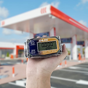 AMURS Turbine Flow Meter LCD Digital Display Flowmeter Gas Oil Fuel Flowmeters 1inch Fuel Flowmeter with NPT Counter for Measuring Diesel Kerosene Gasoline Flows