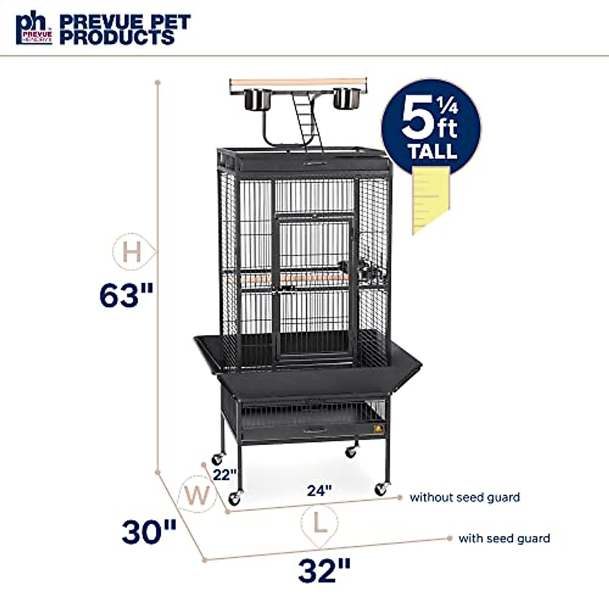 Prevue Pet Products Parrot Playtop Manor Bird Cage with Movable Stand and Activity Play Top for Large Birds