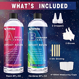 Epoxy Resin, 16OZ Crystal Clear Epoxy Resin Kit, Casting Resin for Art Crafts, Jewelry & Resin Mold, Countertop, Table Top, Wood, No Yellowing & Bubble Free, Easy Mix 1:1 Ratio