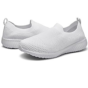 LANCROP Women's Walking Nurse Shoes - Mesh Slip on Comfortable Sneakers 5 US, Label 35 All White