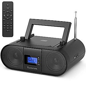 CD Player Portable, FM Radio with Dual Stereo Sound System, Rechargeable Bluetooth Boombox with Remote Control, Playback CD/CD-R/CD-RW/MP3, Support USB & AUX-in, Headphone Output