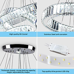 YPQXYHDA Modern Crystal Chandelier LED Pendant Light 4 Ring Chandelier LED Crystal Chandeliers for Dining Room Bedroom Living Room Dia 7.9"-11.8"-15.7"-19.7"