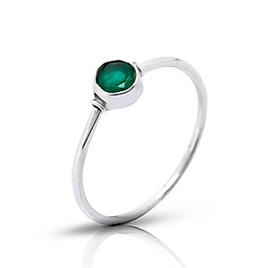 Koral Jewelry Created Emerald Round Stone Delicate Ring 925 Sterling Silver Vintage Tribal Gipsy Boho Look (10)