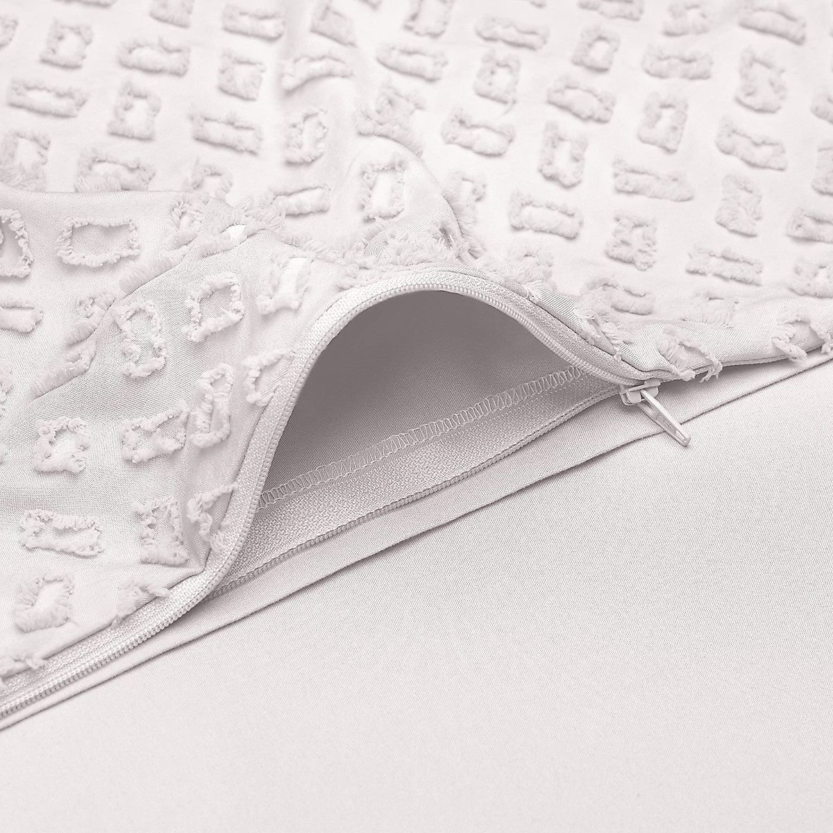 Chanasya Premium Clipped Duvet Set - Tufted Boho Double Brushed Chic Soft Textured Clipped Solid Microfiber Duvet Set - 1 Duvet Cover & 2 Pillow Sham - 3-Piece Set - White, King Size