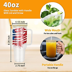 FECBK 40 oz Glass Tumbler with Handle 2 Pack Sublimation Glass Cups Blanks with Bamboo Lid and Straw Reusable Iced Coffee Cup for Boba Tea, Juice, Fits Cup Holder, BPA Free, Wide Mouth, Clear