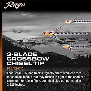Rage 3 Blade Chisel Tip X Crossbow Broadhead 1.6" Cut, Orange (60200)