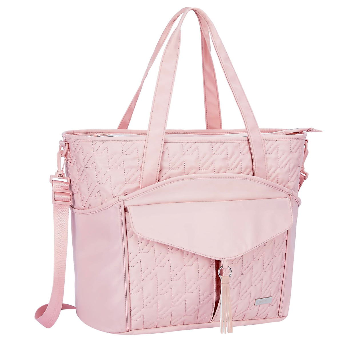 Utility Teacher Tote Bag for Women Work Bags Quilted Large Nurse Tote Bag with Pockets for 15.6" Laptop for Teacher Supplies (Pink)