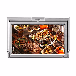 KUVASION 15.6 Inches Flip Down Kitchen TV, Under Cabinet Kitchen TV, FHD Screen, Glossy Silver Grey, Built-in ATSC+NTSC Tuner, HDMIx2, USB
