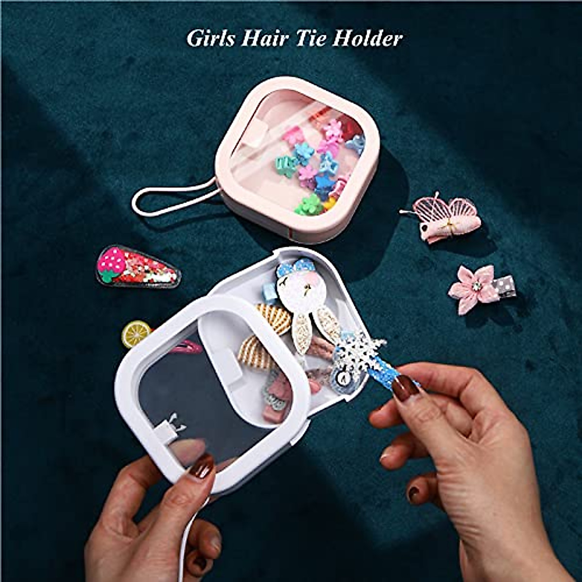 REVAXUP 2pcs Hair Tie Organizer Boxes,Small Portable Hair Tie Holder Organizer Can Be Stackable Or Hung On The Wall,Best for Hair Ties Storage or Small Items Organizer on Desktop, Pink&White