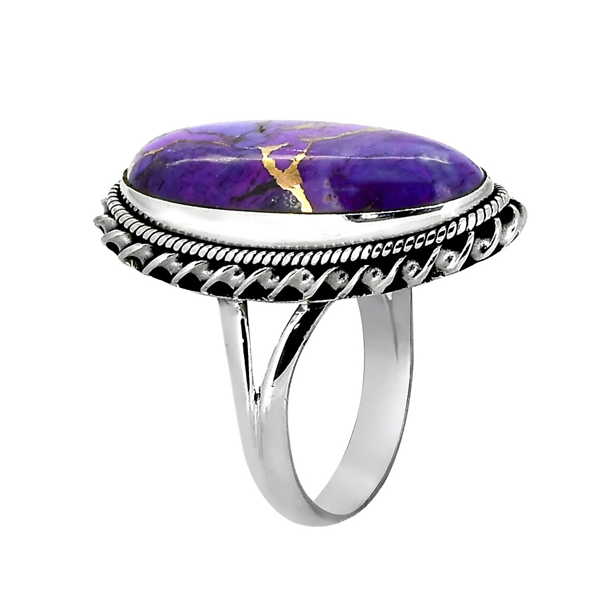 YoTreasure Purple Copper Turquoise Solid 925 Sterling Silver Ring