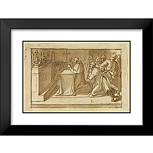 ArtDirect Workshop of Cesare Nebbia 24x17 Black Modern Frame and Double Matted Museum Art Print Titled - Saint Charles Borromeo Venerating the Relics (C. 1604)