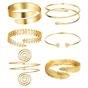 TOBENY 6 Pieces Arm Bracelet for Women Gold Mental Open Upper Arm Bangle Bracelet Simple Adjustable Armlet Armband Set