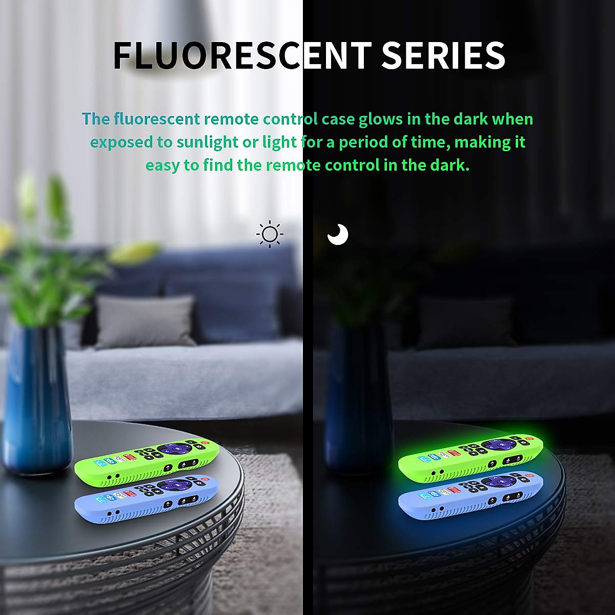 [4 Pack] Silicone Case for TCL Roku TV RC280 Remote, Protective Universal Replacement Lightweight/Shockproof TCL Roku TV Remote Cover with Lanyard (Glow Blue+Glow Green+Red+Blue)