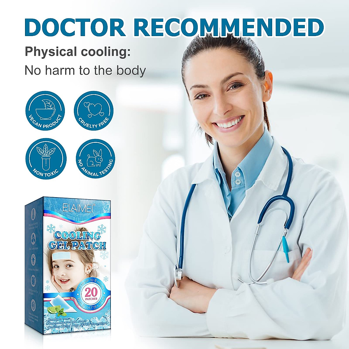 20 Sheets Fever Patches for Kids - Hot Weather Cooling Gel Patches for Adults - Headache Patches - Forehead Fever Cool Pads - Cooling & Pain Relief