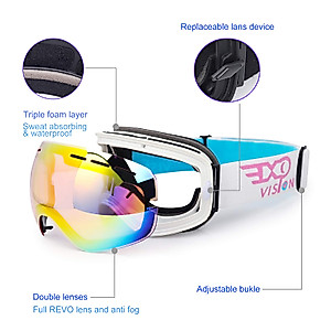 EXP VISION Ski Snowboard Goggles for Man Woman and Younth, OTG Snow Goggle Anti Fog UV400 Protection Winter Outdoor Sports Goggle-Pink