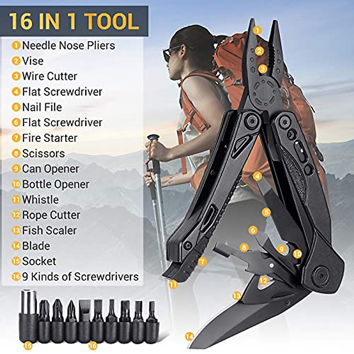 Father’s Day Gifts for Dad Men from Daughter Son, 16-in-1 Multitool Knife Plier Camping Accessories Pocket Multi Tools, Cool Gadgets Birthday for Him Husband Wife Who Have Everything Wants Nothing