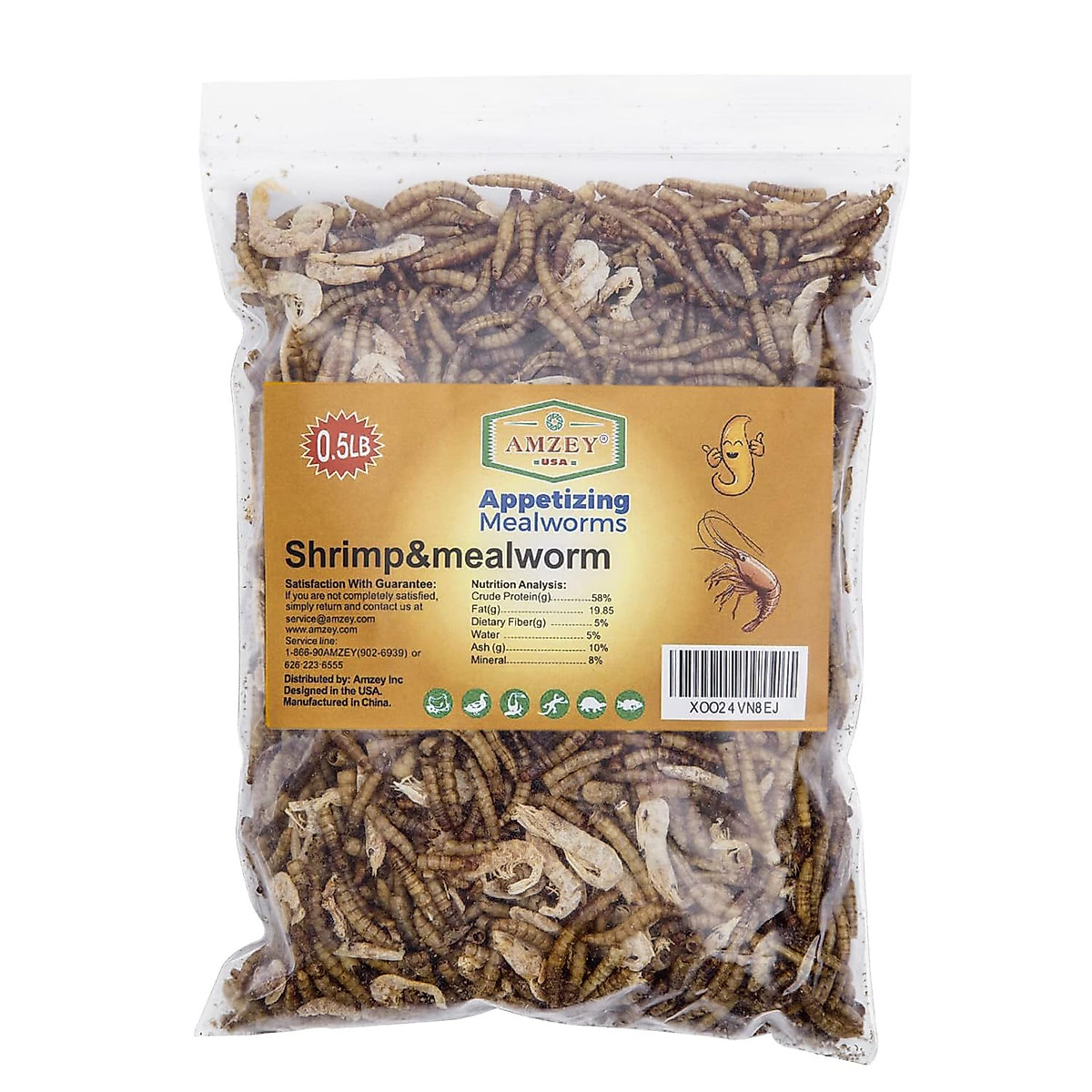 Appetizing Mealworms with Dried River Shrimp (8oz) All Natural 100% Non-GMO,Surf & Turf, Chicken, Fish, Ducks, Wild Birds, Turtles, Hamsters, Fish, and Hedgehogs