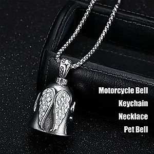 Motorcycle Bell Guardian Angel Wing - Good Luck Bell Keychain For Motorcycles Bikes Pets With Wing Pendant & Drive Safe Cycling Accessories For Bikers Riders With 1 Necklace 2 Hangers | Angel Wings