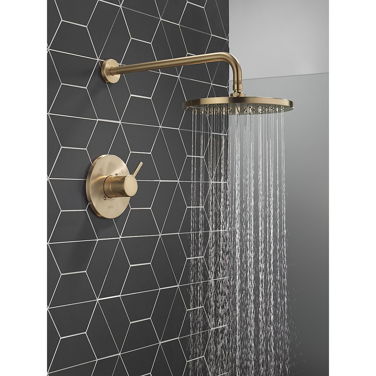 Delta Faucet Modern Raincan Round Single-Function Shower Valve Trim Kit Gold, Shower Faucet Set, Rainfall Shower Head Gold, Delta Shower Kit, Champagne Bronze T14269-CZ-PP (Valve Not Included)