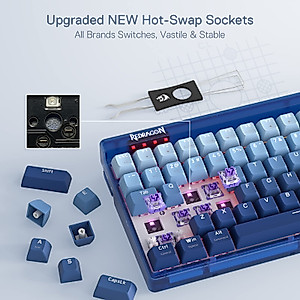 Redragon K656 PRO 3-Mode Wireless RGB Gaming Keyboard, 100 Keys Mechanical Keyboard w/Translucent Board, Hot-Swappable Socket, Sound Absorbing Foam & Custom Tactile Switch, Gradient BlueMade