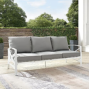 Crosley Furniture KO60027WH-GY Kaplan Outdoor Metal Sofa, White with Gray Cushions