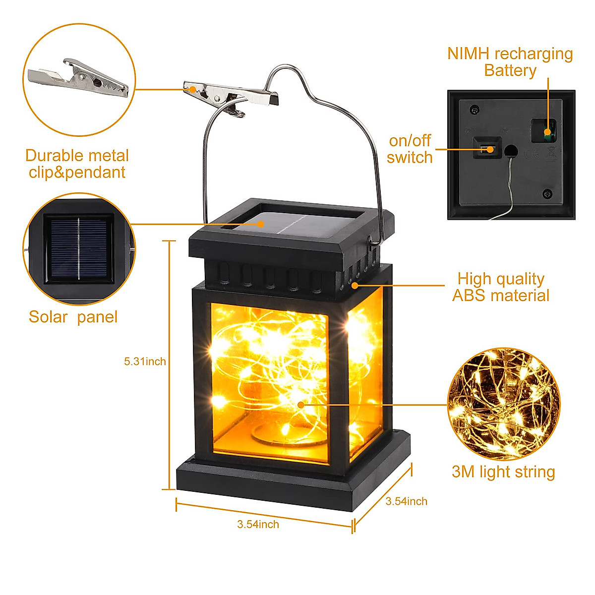 PAMKER 2 Pack Outdoor Solar Lights Christmas Solar Lanterns Outdoor Waterproof Hanging Lantern Decorative Outdoor Solar Lamp LED Solar Powered Lighting for Table Garden Patio Yard Party Black