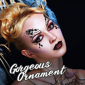 6 Sheets Face Gems Temporary Stick on Black Face Rhinestones Jewels for Women Party Gift for Kids Costume Temporary (Stylish Style)