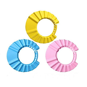 DBHappy 3 Pieces Baby Bath Cap (Pink Blue Yellow), Soft Adjustable Safe Toddler Shampoo Shower Bathing Protection Hat, with a Bathroom Storage Bag(18in x 14in)