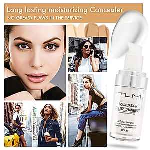 2 Pack Flawless TLM Color Changing Foundation Makeup, Concealer Cover Cream, Warm Skin Tone Foundation Liquid, Base Nude Face Moisturizing Concealer for Women and Girls Aging Skin
