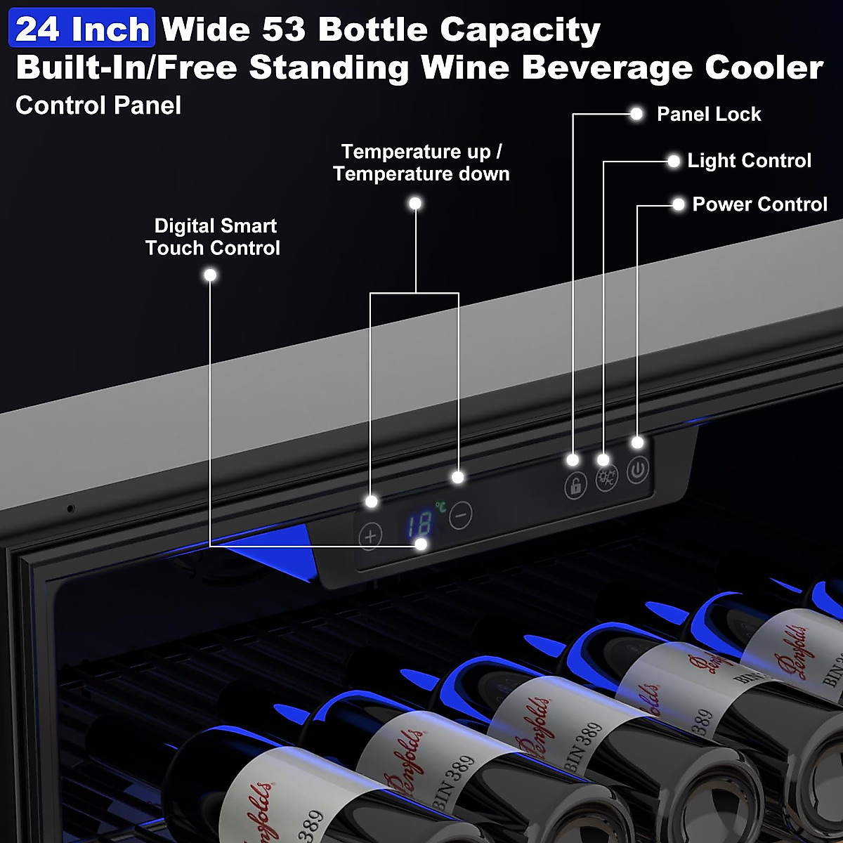SUENO 24" 53 Bottles &154 Cans Mini Beverage Fridge Wine Cooler Built-In/Freestanding Refrigerator 34F-64F Digital Control w/Lock Large Capacity