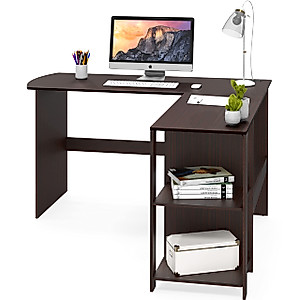 SHW L-Shaped Home Office Wood Corner Desk, Espresso