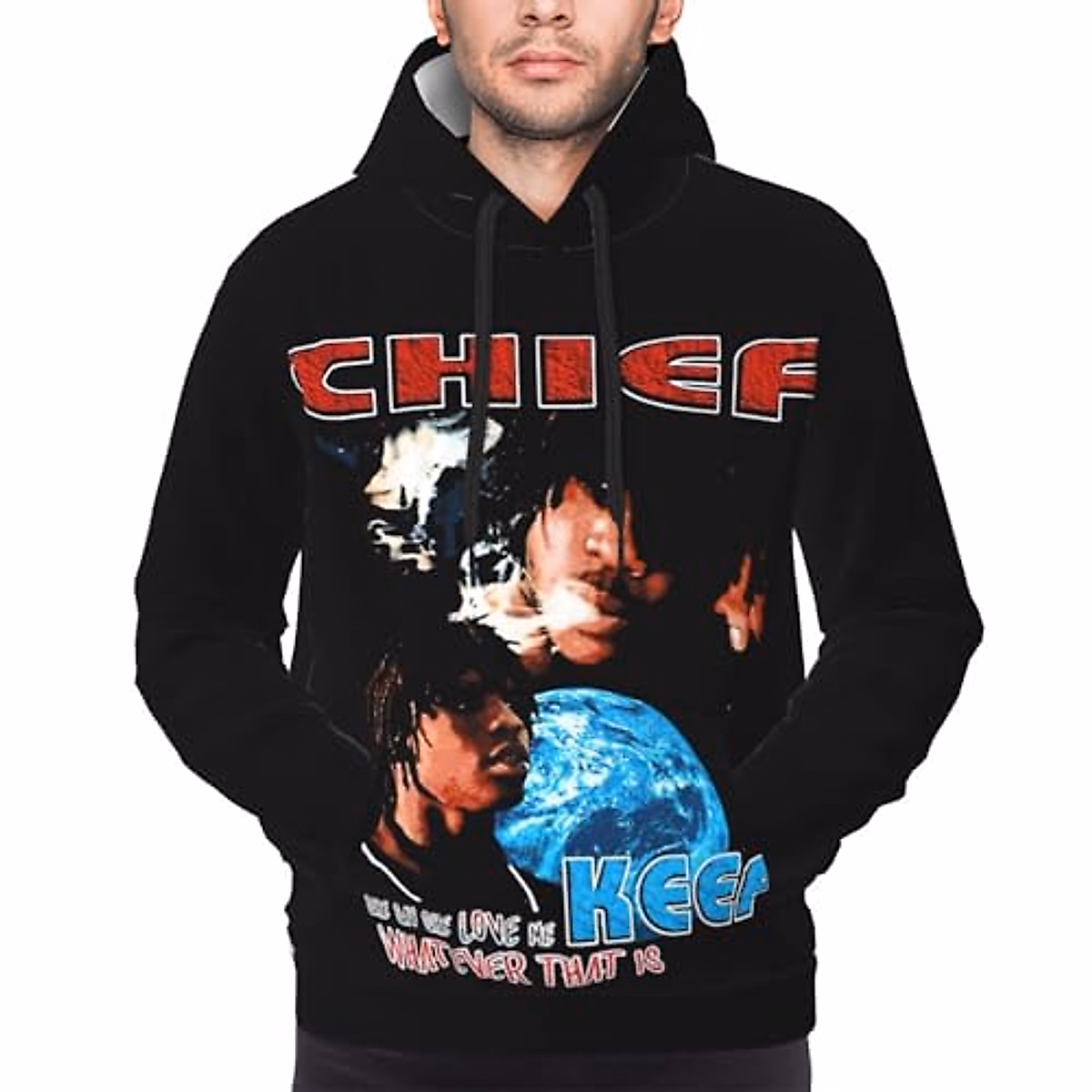 Galaksing Chief Rapper Keef Men's hoodie Casual long sleeve T Shirts fit Youth Popular for Running Suitable for winter X-Large Black