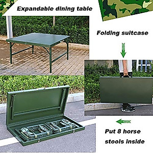 Outdoor Table and Chair Set Outdoor Camping Table and Chair Set, Steel Outdoor Picnic Table, Family Gathering Folding Table, Nine in one