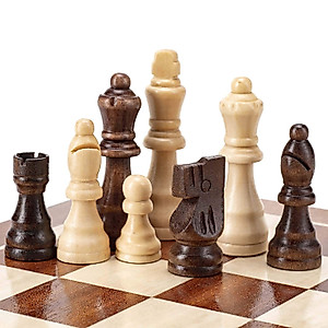 AMEROUS Magnetic Wooden Chess Pieces, Tournament Staunton Wood Chessmen Pieces Only, 3.03" King Figures Chess Game Pawns Figurine Pieces with 2 Storage Bags, Replacement of Missing Pieces