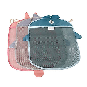Bath Toy Organizer Cute Baby Hanging Mesh Net Cartoon Tub Toy Storage Large Size and Quick Dry Bathtub Toy Holder (Blue)
